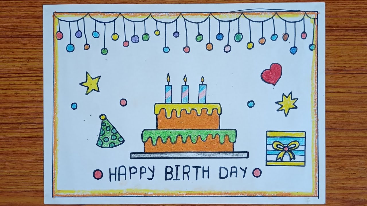 Birthday Greetings Card Drawing / Happy Birthday Drawing / Birthday ...