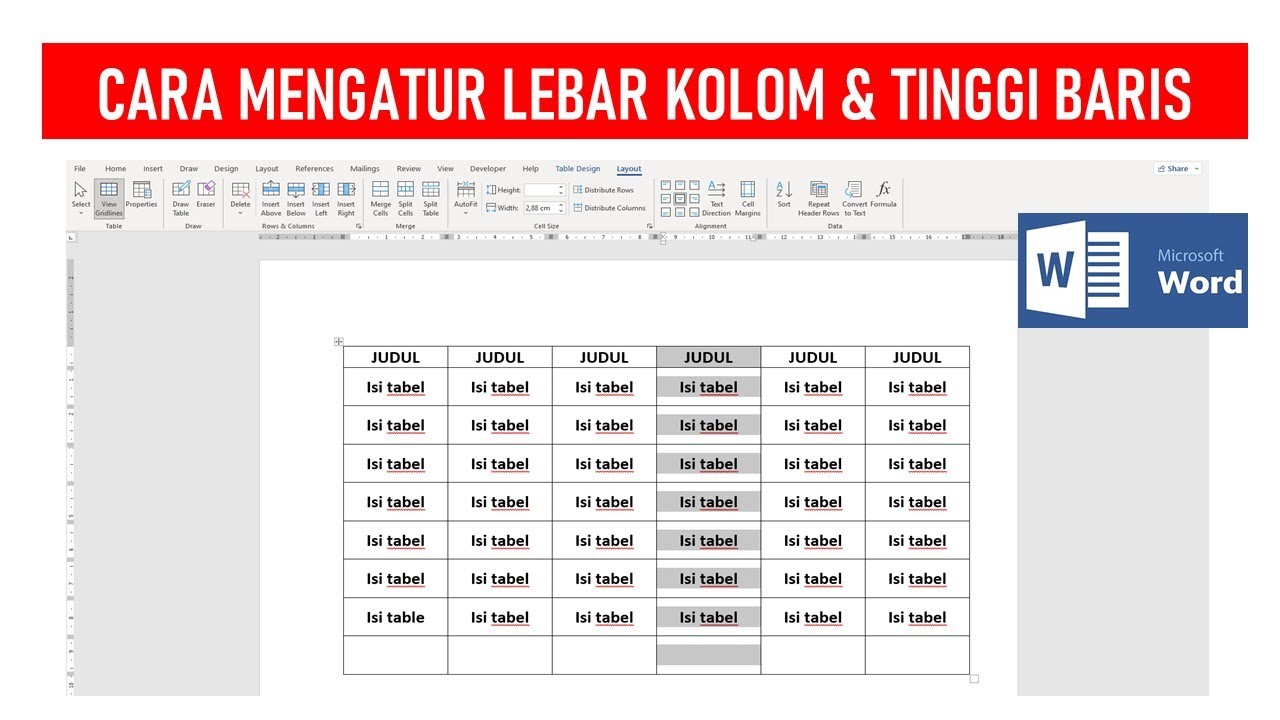 Mengatur Ukuran Kolom Baris Tabel di Word - YouTube