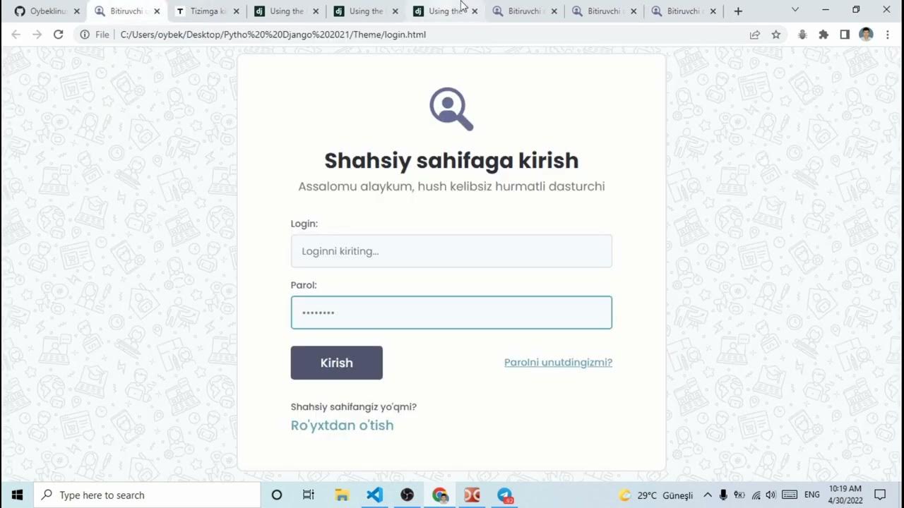 9.2 Tizimga kirish authenticate, login - YouTube