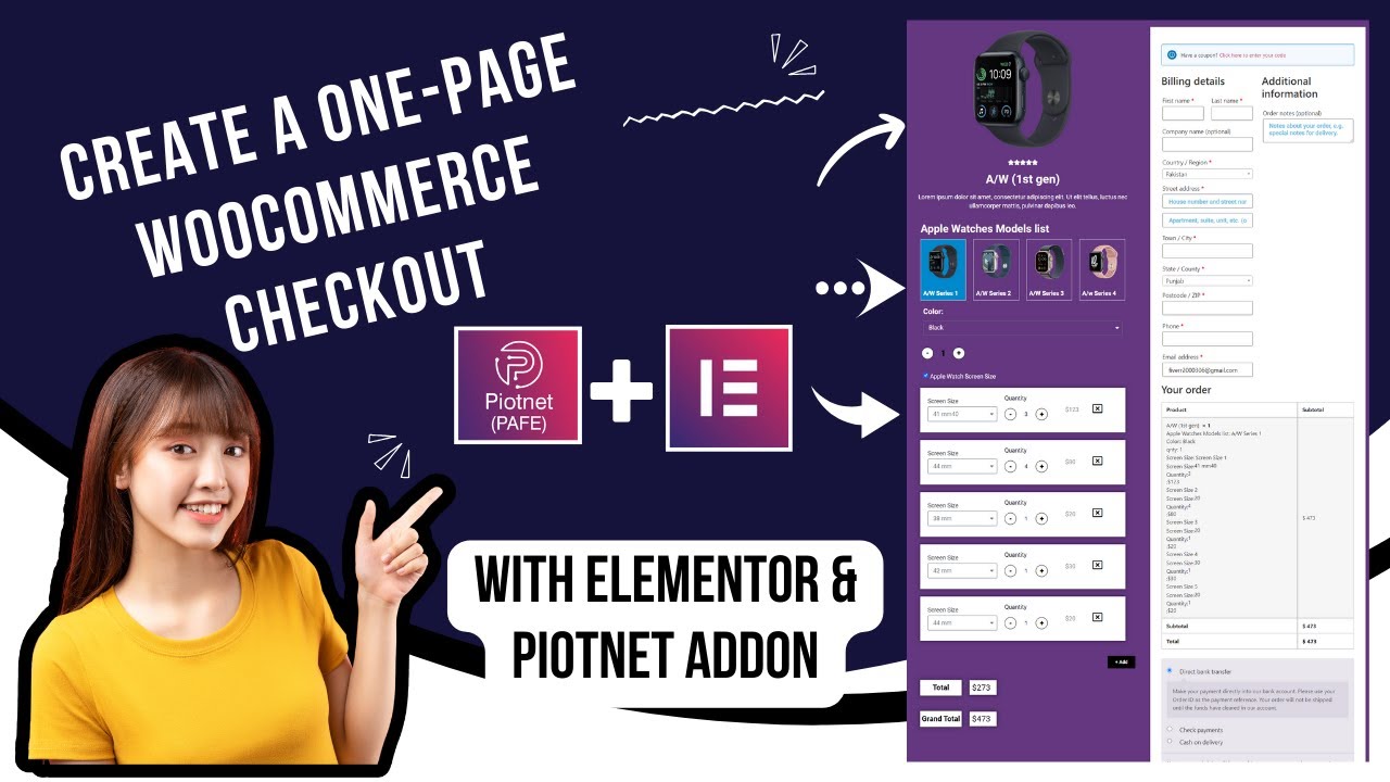 Create A One Page Woocommerce Checkout With Elementor And Piotnet Addon Custom Product Variants