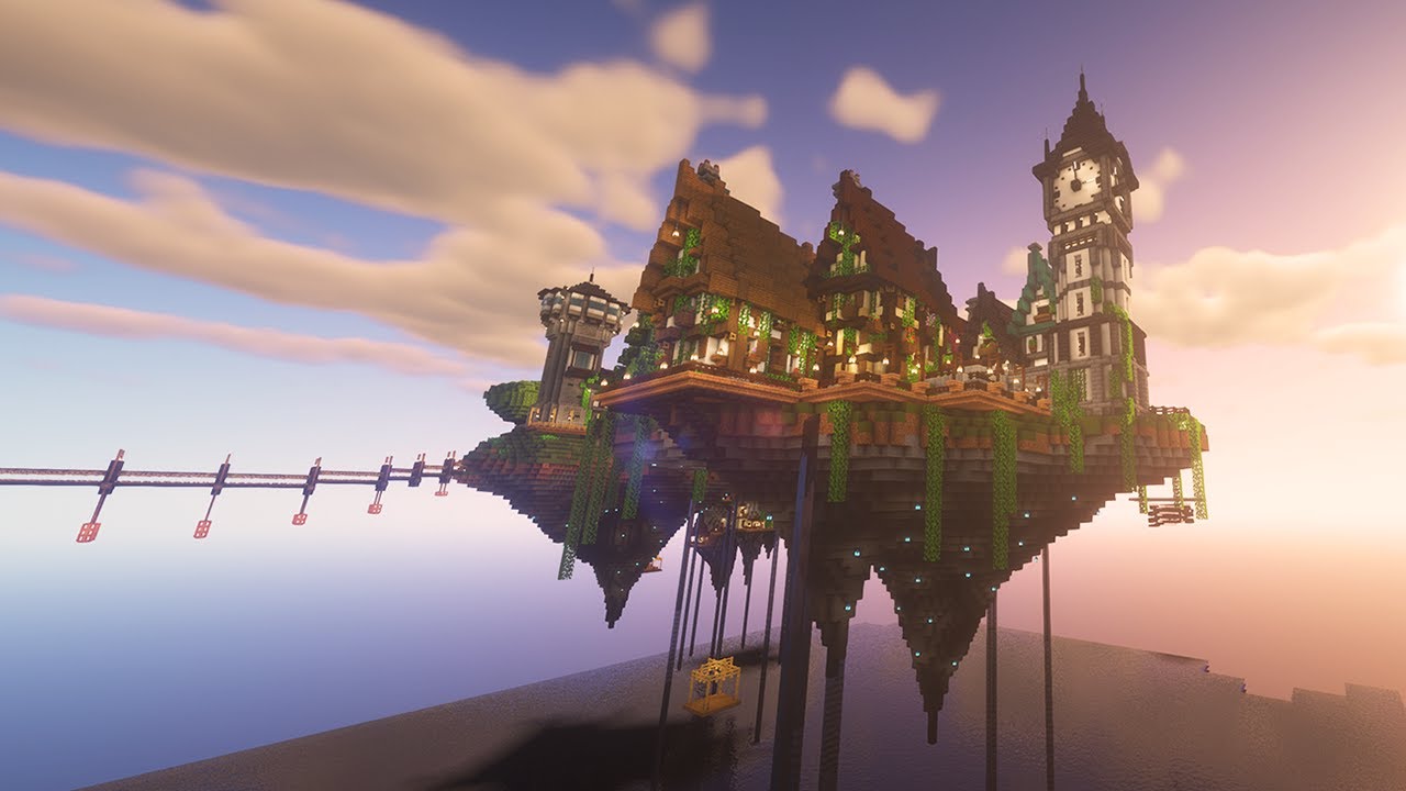 Minecraft Timelapse | Floating Island Town with a Clock Tower - YouTube