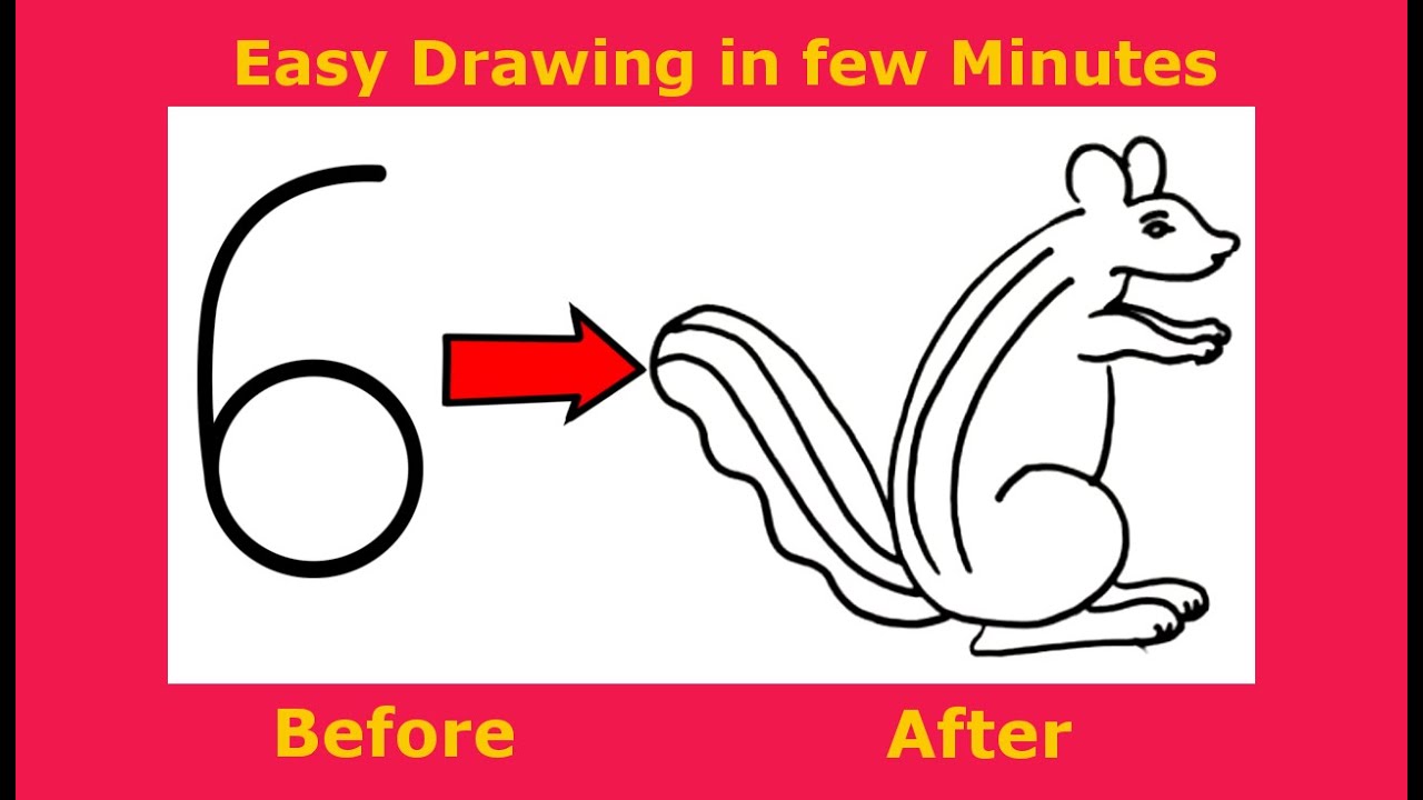 How To Draw Squirrel Using Number "6" | kids Easy Art | Numbers drawing ...