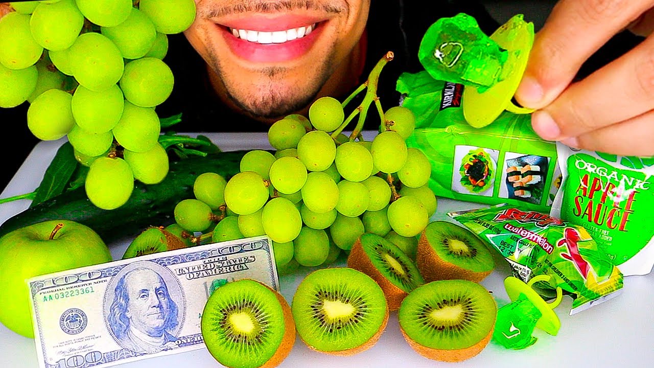 ASMR EATING GREEN FOOD ONLY JERRY MUKBANG NO TALKING - YouTube