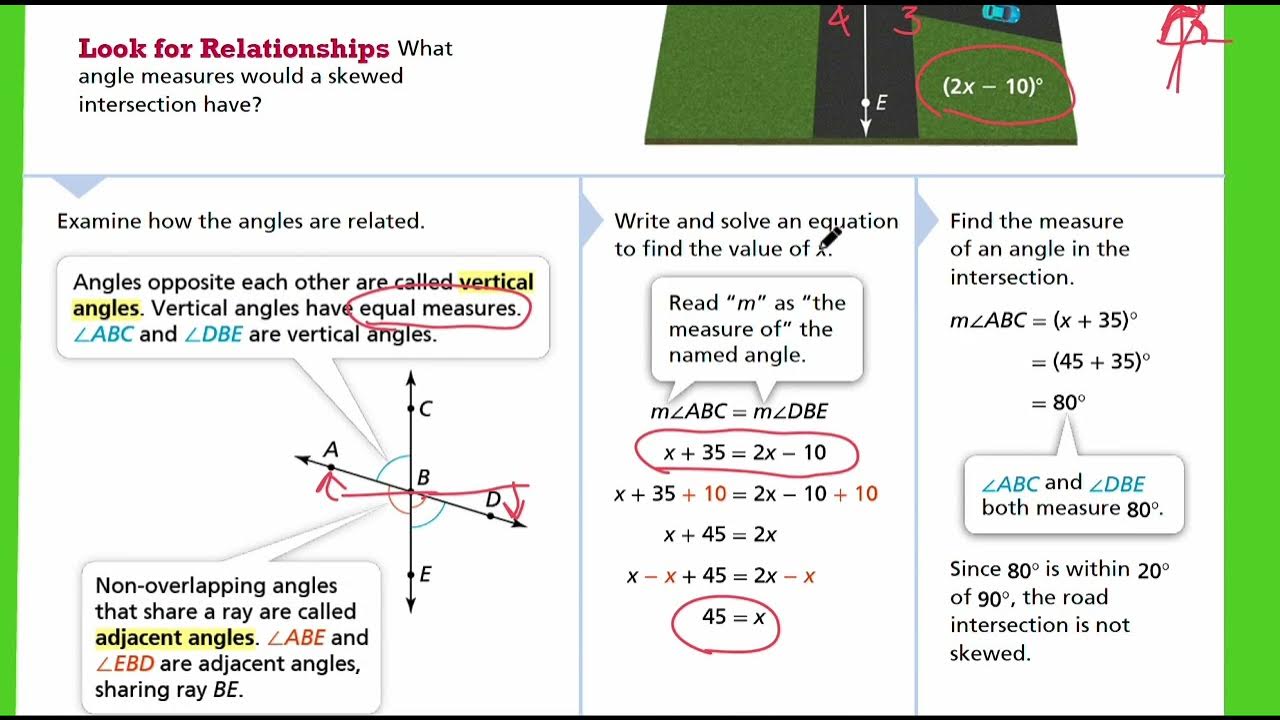 Envision Pre-Algebra 10-4: Solve Problems Using Angle Relationships ...