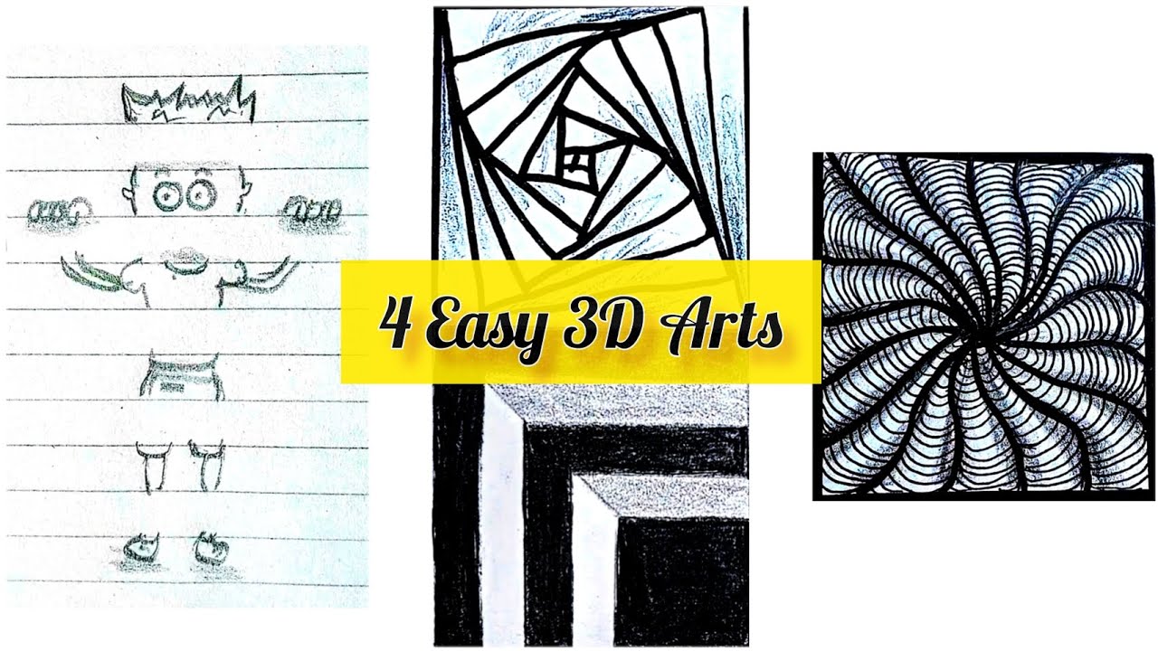 4 Easy 3D Drawing Ideas | Easy 3D illusion Drawing tutorials | Pencil ...
