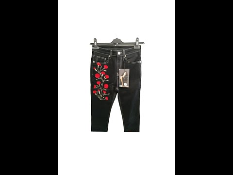 odix Kadın Yüksek Bel Nakış Işlemeli Dar Paça Likralı Skıny Jeans Siyah Bayan Kot Pantalon