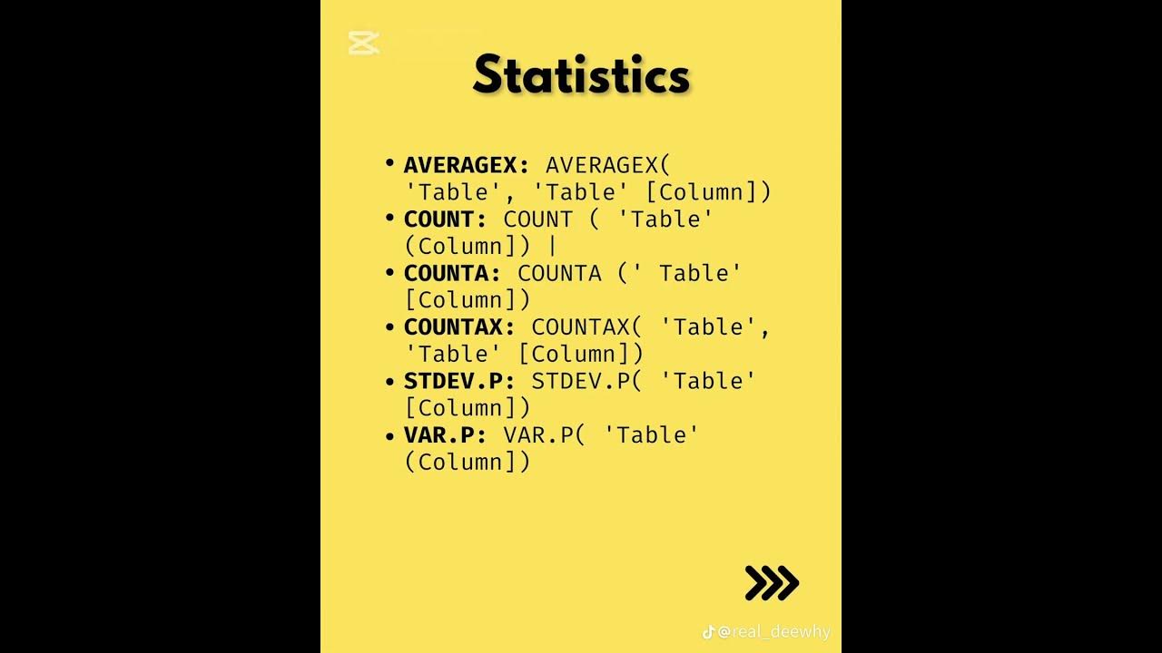 Common PowerBI DAX functions for data analysis #excel #dax #powerbi # ...