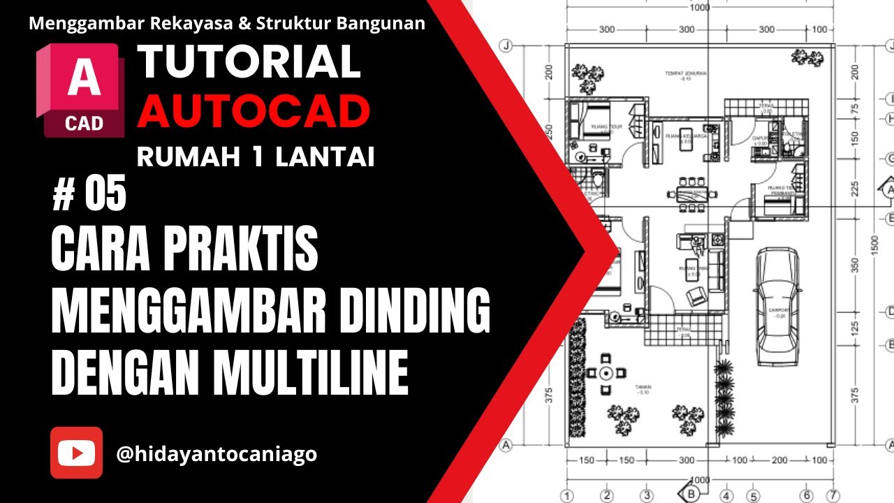 #05 CARA PRAKTIS MENGGAMBAR DINDING DENGAN MULTILINE | Tutorial AutoCAD ...
