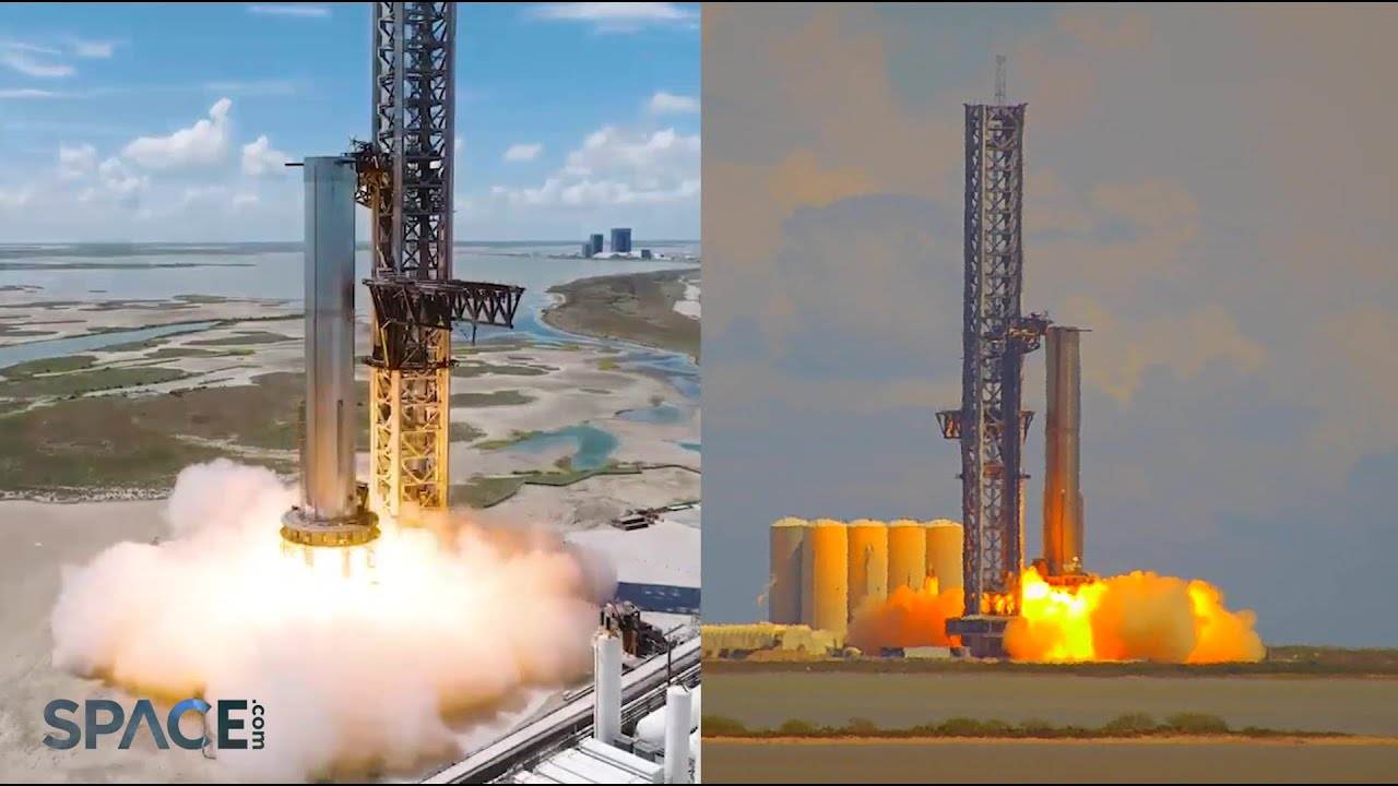 SpaceX Super Heavy booster's 7 engine test in views from Rocket Ranch ...