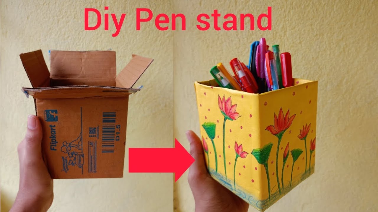 How to make pen holder with cardboard|| Diy pen stand easy 💛🩷 - YouTube