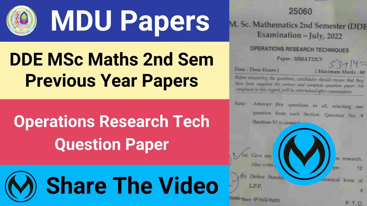 MDU DDE MSc (Maths) 2nd Sem Operations Research Tech. Previous Year ...