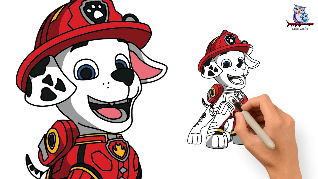 How to Draw Marshall from PAW Patrol: The Mighty Movie - YouTube
