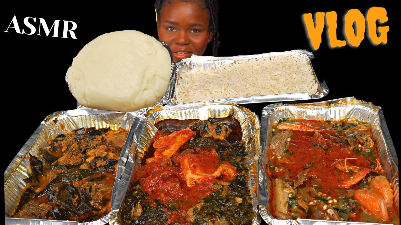 ASMR FUFU/RICE & VEGETABLE, OHA & OKRO SOUP MUKBANG | Nigerian food ...