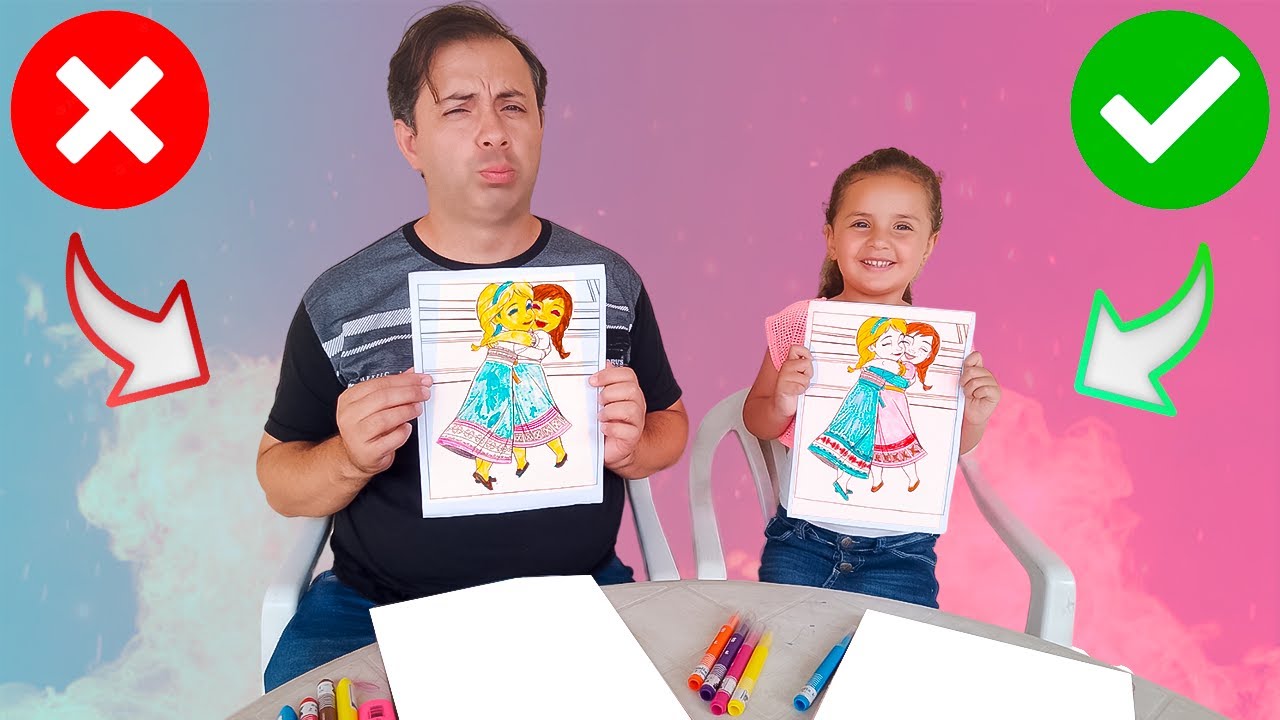 Desafio de Colorir Elsa e Anna de Frozen com 5 Cores! 🎨 | Sofia e Papai Marcone - YouTube