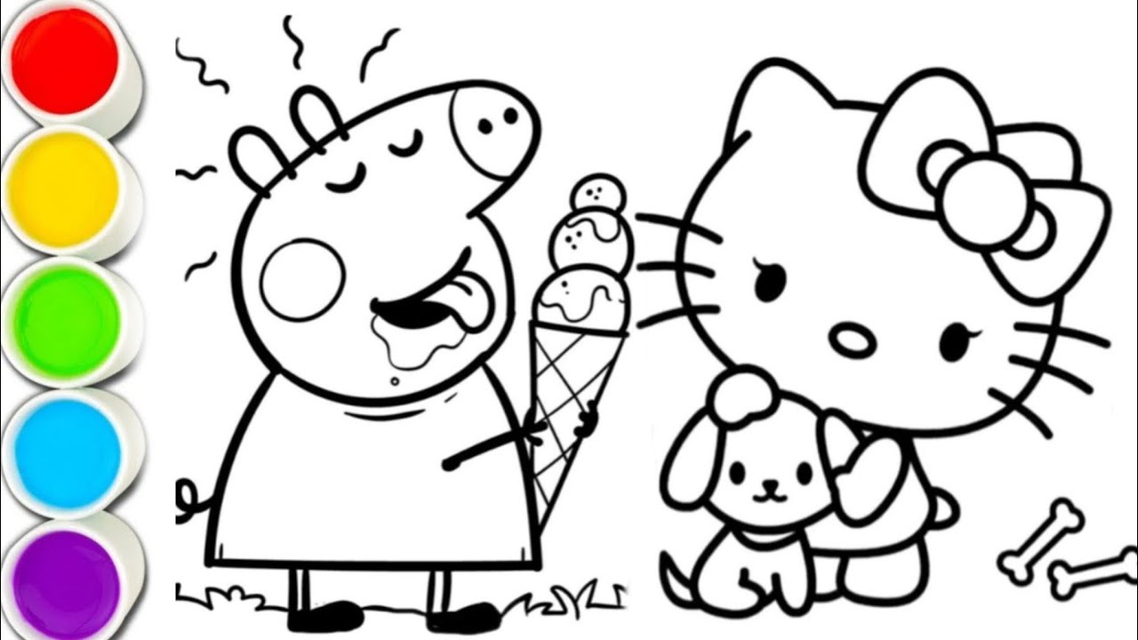 hello kitty 🐈 with Peppa pig 🐷 drawing and colouring for kids and ...