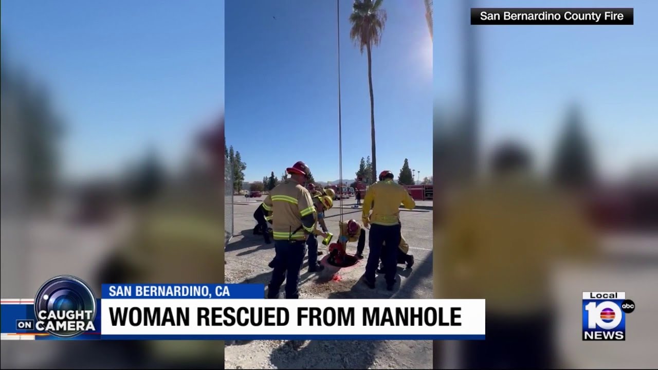 California woman rescued after falling into manhole - YouTube