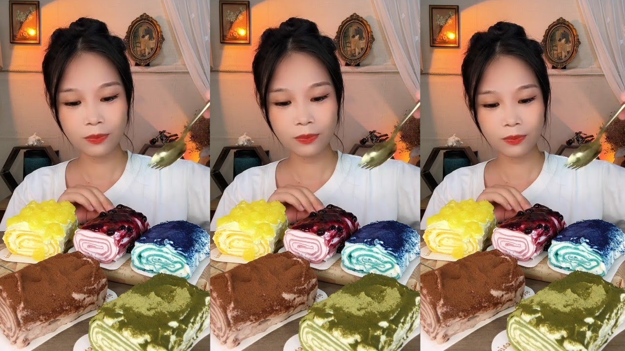 Thousand layer rolls of various flavors - matcha is delicious # chew ...