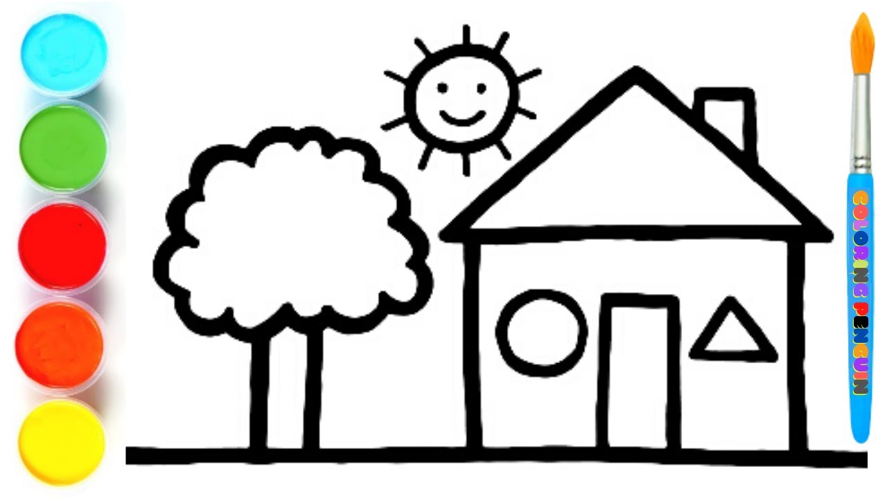 House Drawing How to draw house form shapes,Panting and colouring ...
