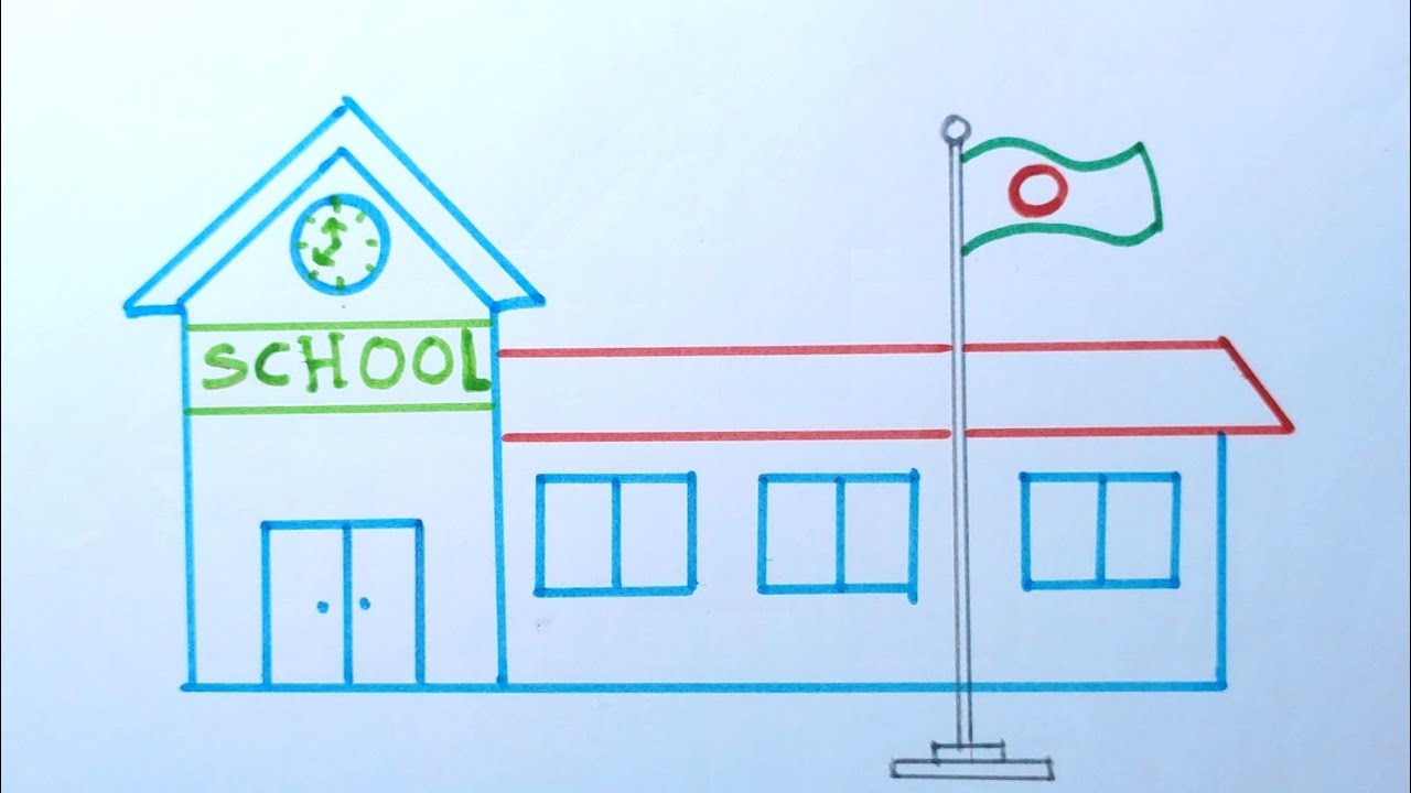 L Pattern School Drawing 🏫 My School Art 🎨 Draw a School step by step ...