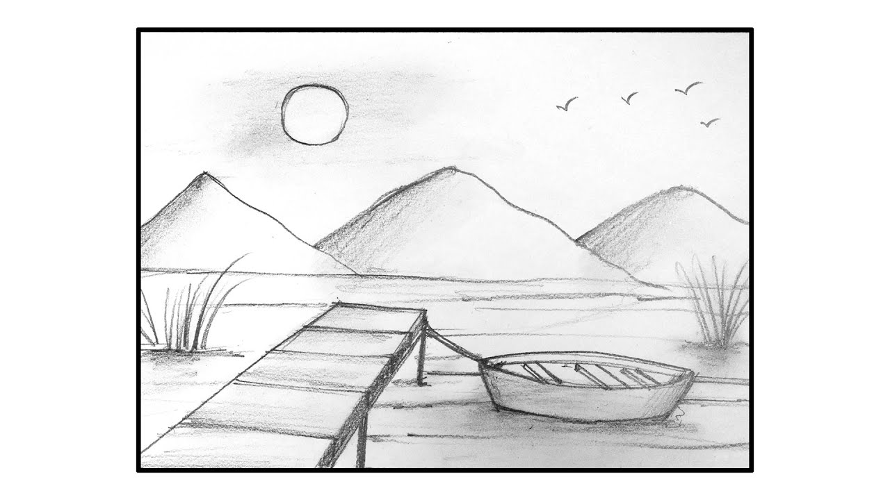 Serene Lakeside Sketch: Peaceful Pencil Art Tutorial - YouTube