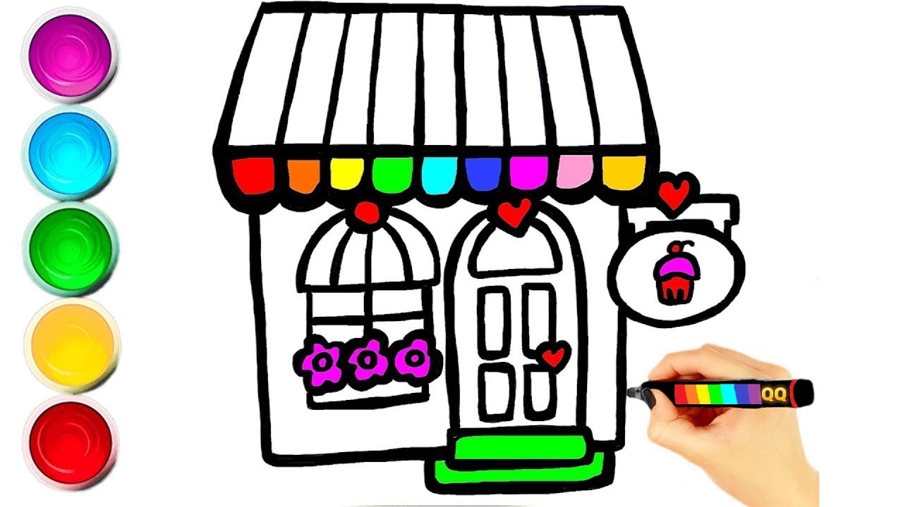 How to Draw a Cafe, Restaurant and Flowers💐 - YouTube