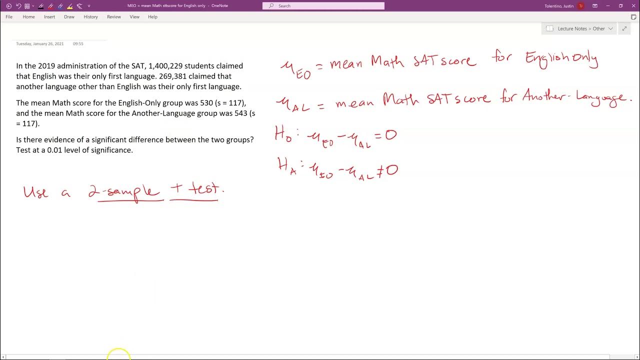 Two-Sample T Test Example 1 - YouTube