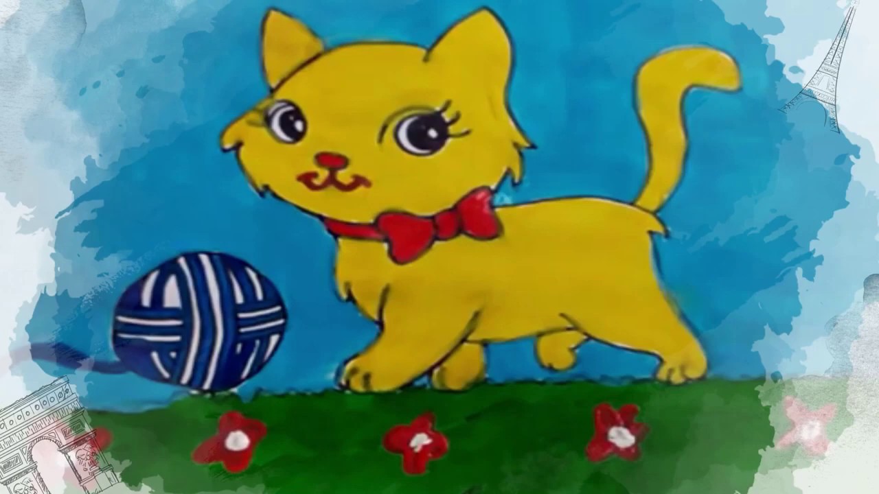 Dibujando y pintando un gato -- Drawing and coloring a cat - YouTube