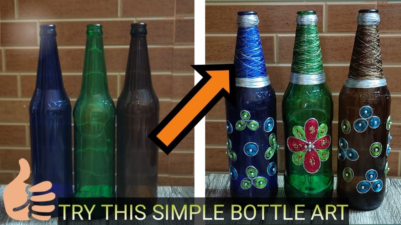 BOTTLE THREAD ART | DIY HOME DECOR | THREAD WORK ON BOTTLE - YouTube