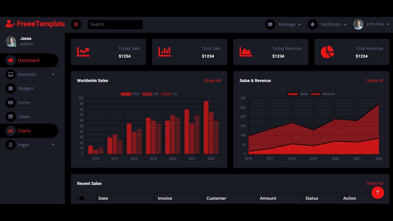 Angular 14 Free Black Admin Dashboard Template Working Demo - YouTube