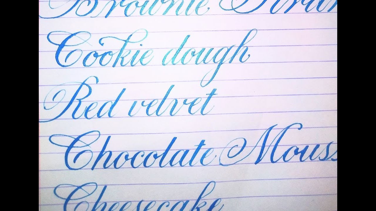 Copperplate cursive script calligraphy practice writing dessert names # ...