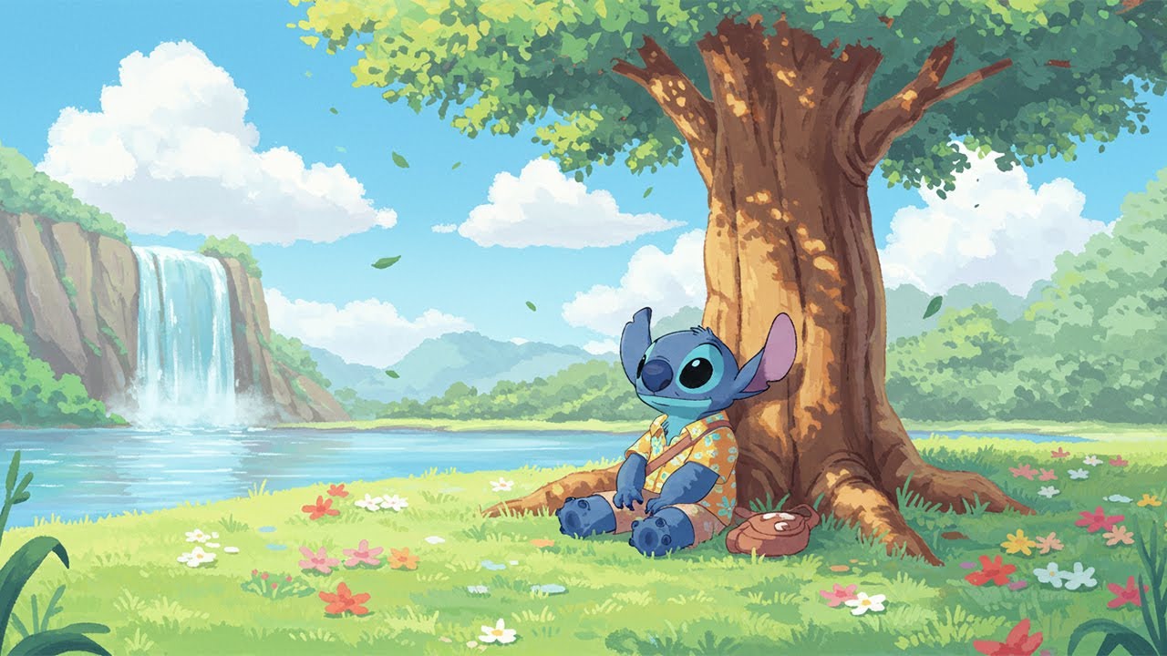 Stitch Dreamy Waterfall 🌊 Chill Lofi Tunes 🌞 Summer Lofi for a Peaceful ...