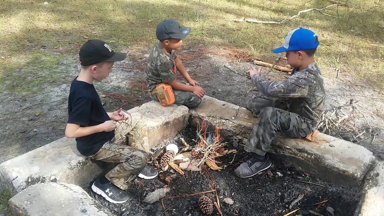 Mission Boys starting fire with matches Bushcraft for kids - YouTube