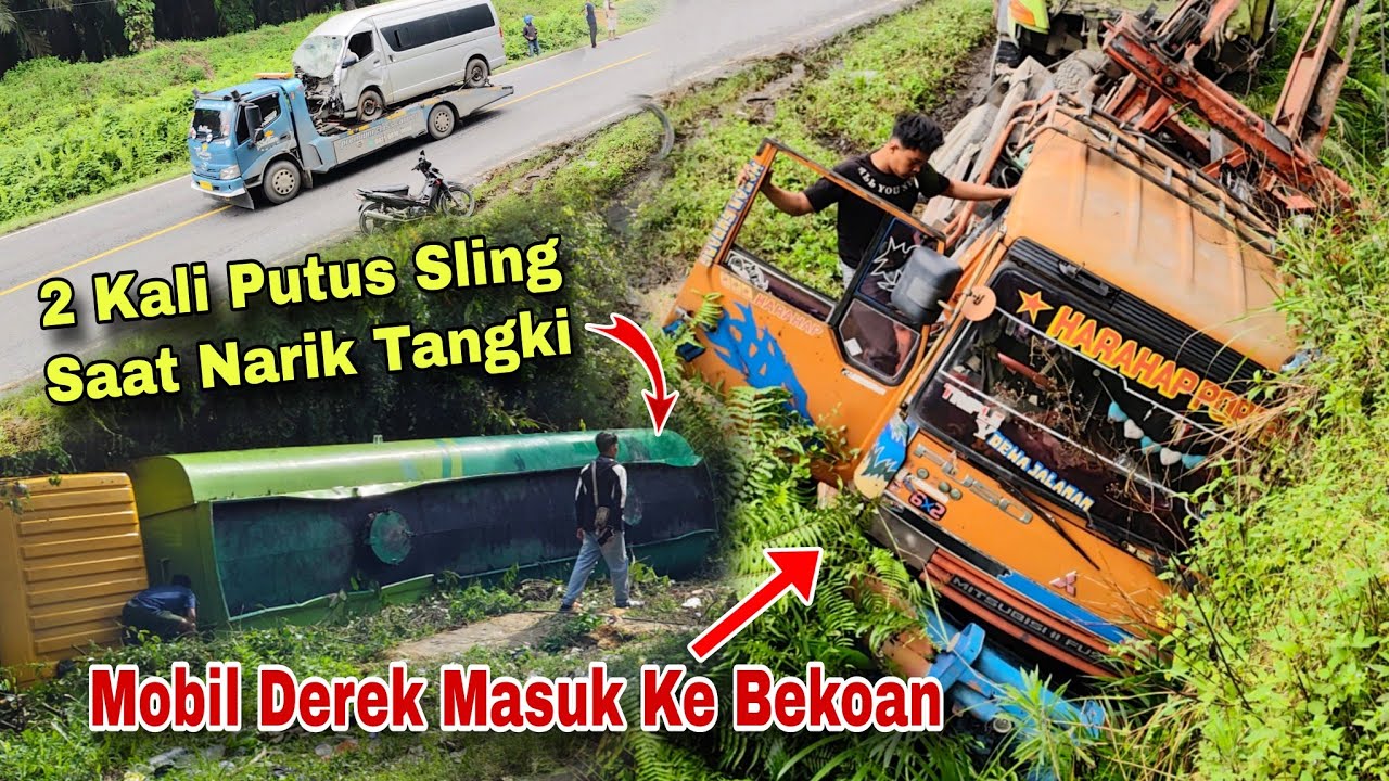 Sling Putus Narik Tangki, Mobil Derek Masuk Ke Bekoan - YouTube