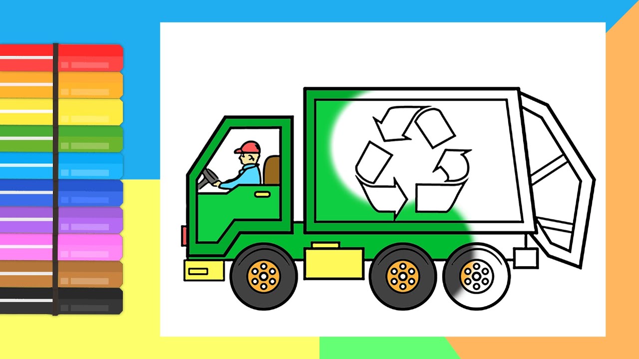 Coloring and Painting a Recycling Truck for Kids - How to Draw a ...
