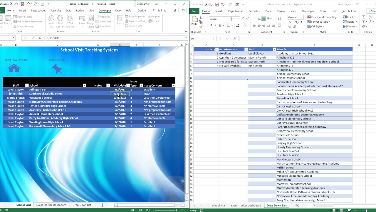 School visit tracking system using Microsoft Excel - YouTube