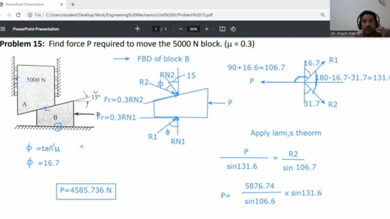 Problem 15 -Wedge Friction/Engineering Mechanics - YouTube