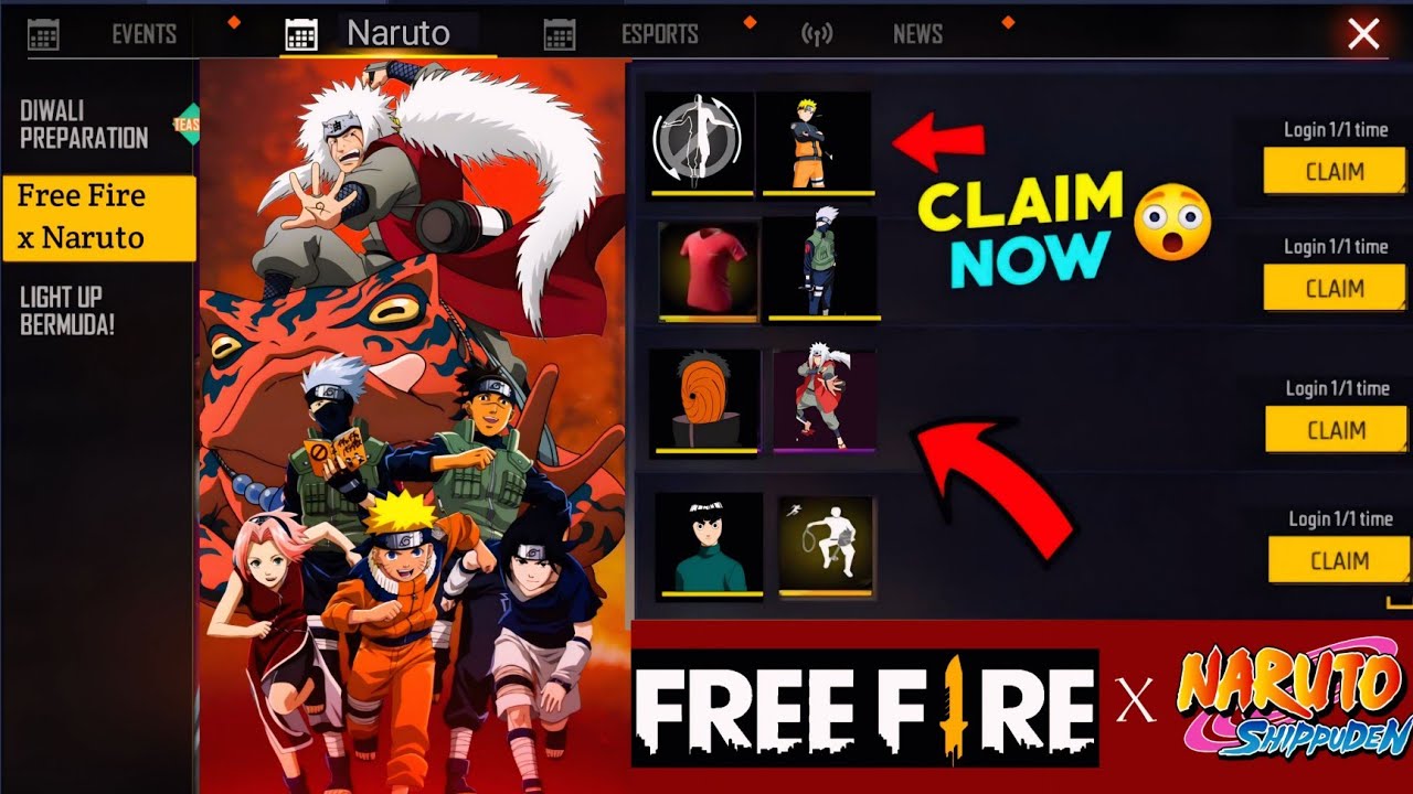 FREE FIRE x NARUTO COLLABORATION || FF x NARUTO | FF NEW UPDATE | FREE ...
