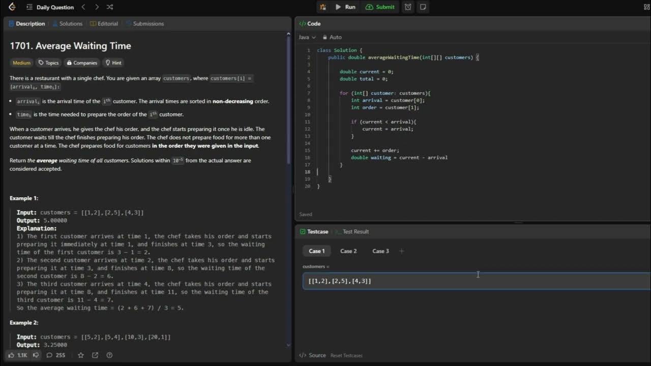 LeetCode 1701. Average Waiting Time - YouTube