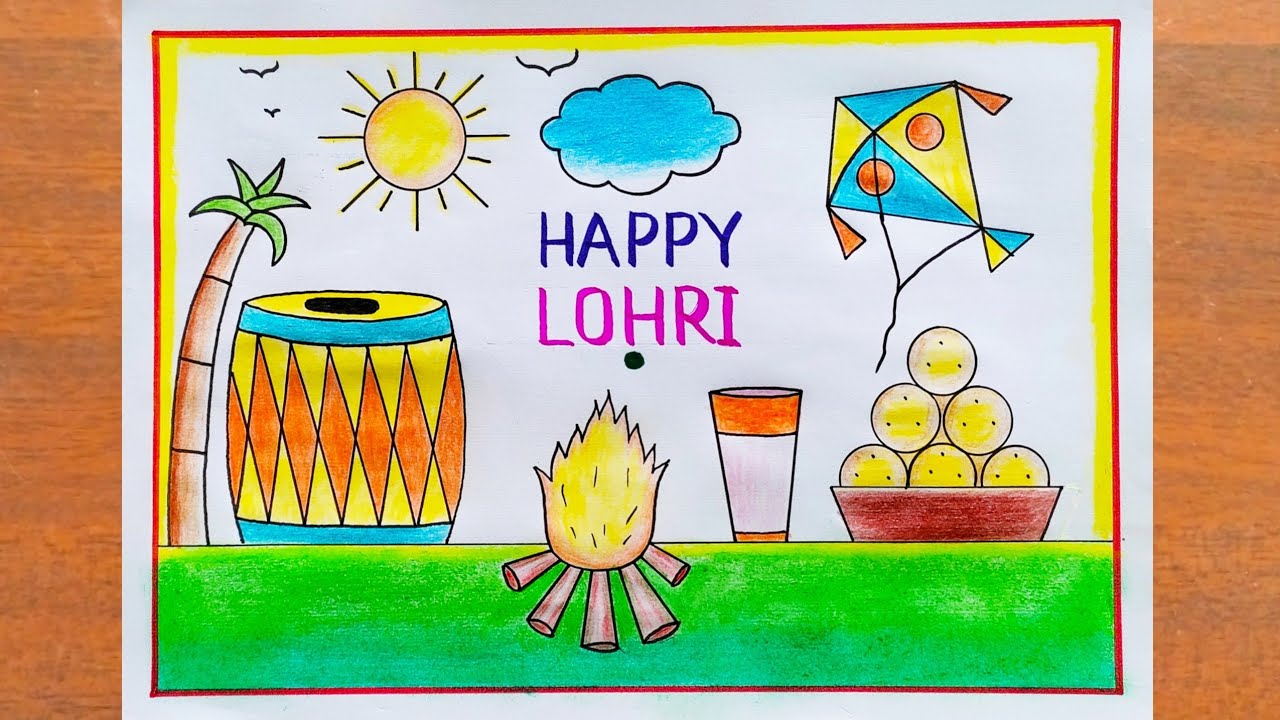 Lohri Drawing / Lohri Festival Drawing Easy Steps / Happy Lohri Poster ...