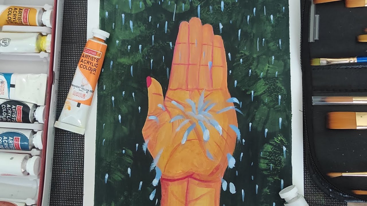 rain drops in hand canvas painting | canvas drawing acrylic colour # ...