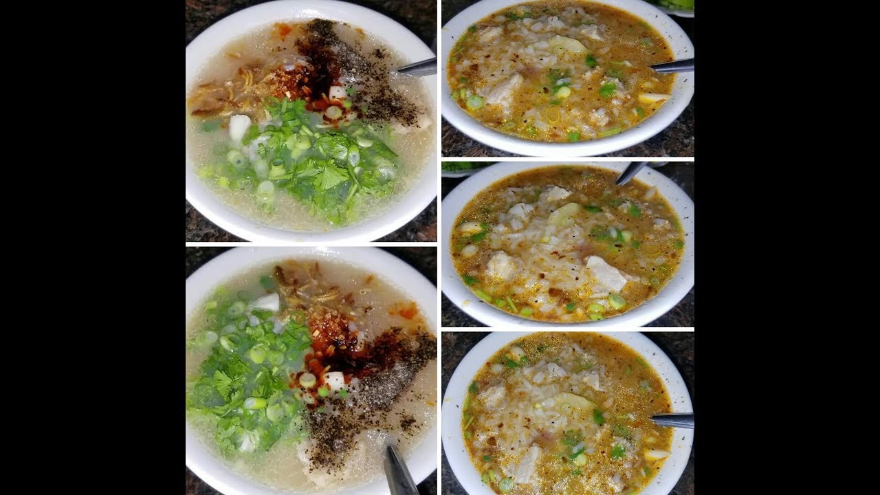 How to make delicious kao piak kao or rice soup with fried pork skin ...