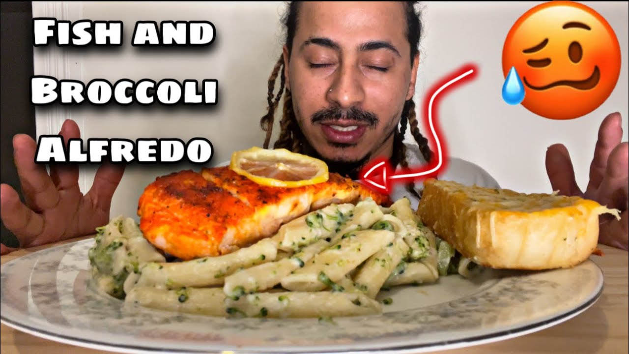 FISH AND BROCCOLI ALFREDO MUKBANG ( I can’t believe what Vicky got me ) - YouTube