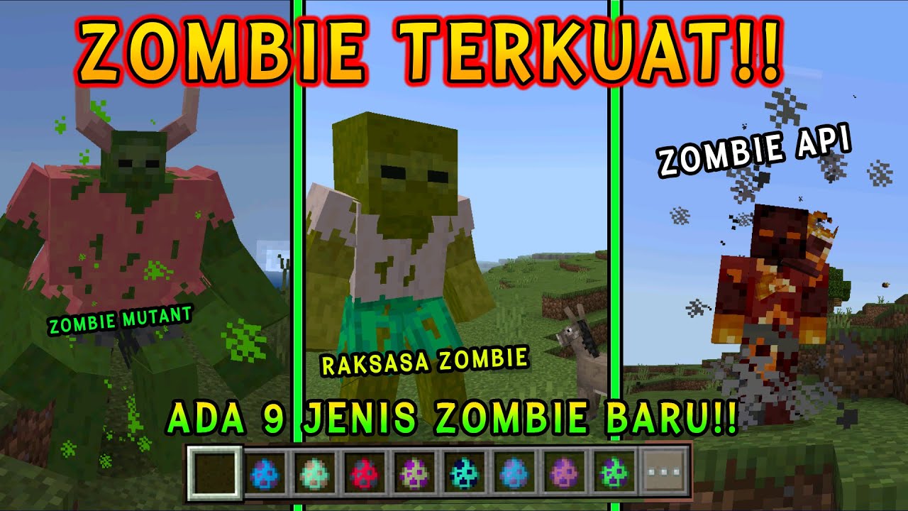 ADA ZOMBIE MUTANT!! ADA 9 JENIS ZOMBIE BARU!! - Addon zombie mcpe - YouTube