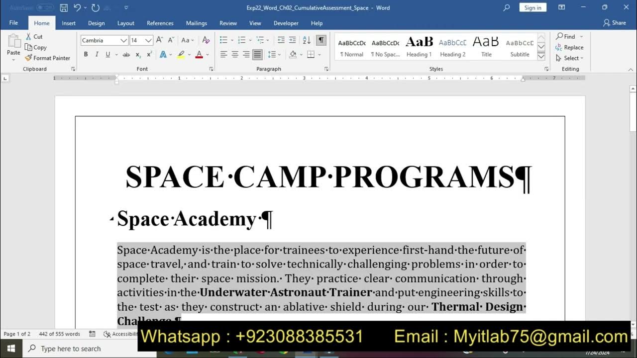 Exp22_Word_Ch02_CumulativeAssessment - Space | Word Chapter 2 Cumulative Assessment – Space ...