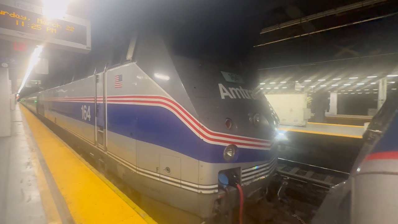 AMTRAK 164 P42DC (PHASE IV) Trailing on AMTRAK 65 Departs New York Penn ...