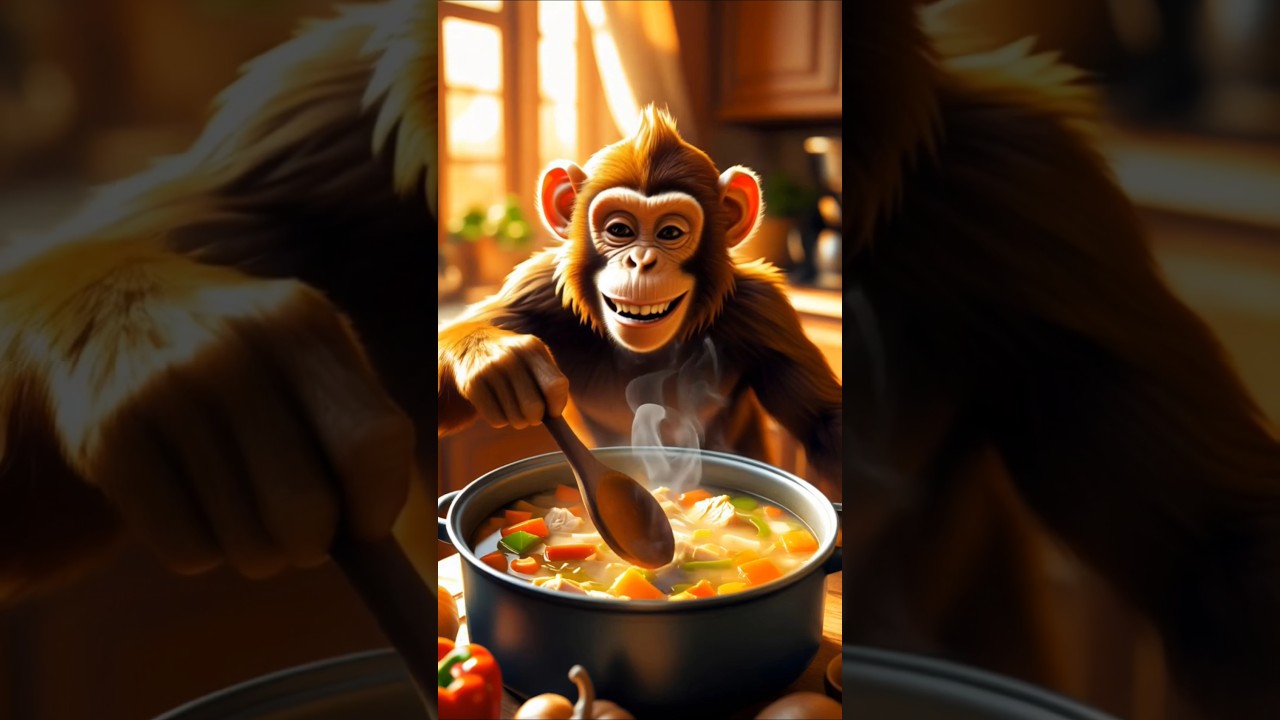 monkey cooking chicken soup#shorts#ai - YouTube