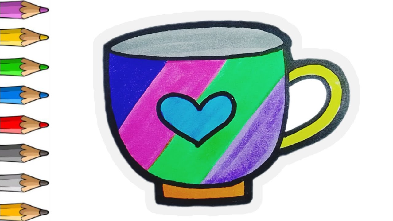 How to draw a cup ☕ for child ll Cup drawing step by step for beginners ...