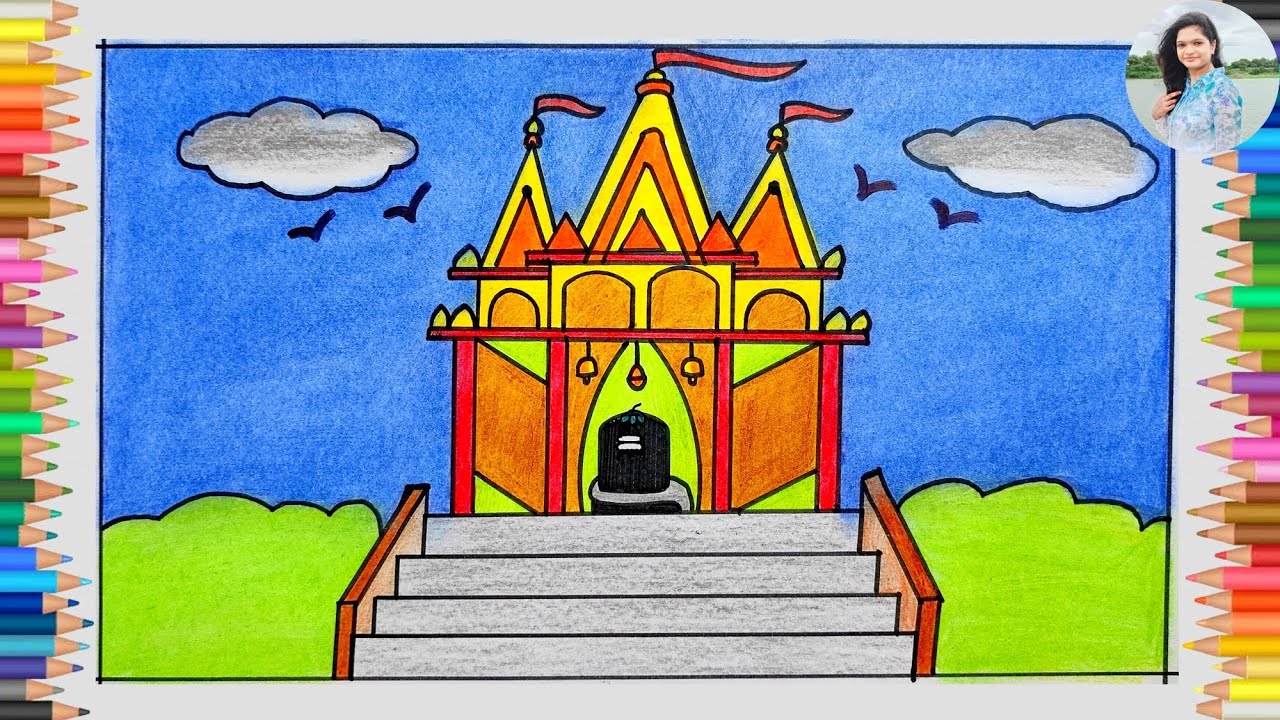 Shiv Mandir Drawing | Shiv Mandir ka Chitra Kaise Banaen | How to Draw ...