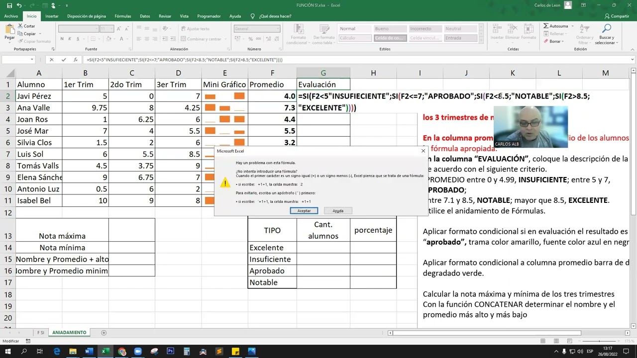 Excel minigraficos, anidamiento de función si, formato condicional - YouTube