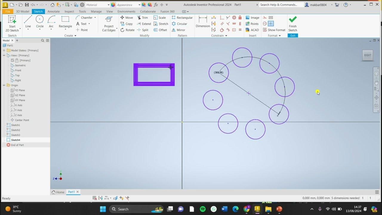 Langkah Menggunakan Toolbar Pattern pada Autodesk Inventor 2024 - YouTube